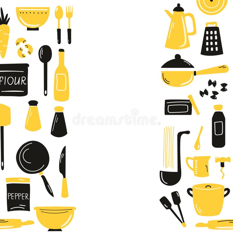 Hand Drawn Banner, Background with Cooking Utensils, Amenities. Vector ...