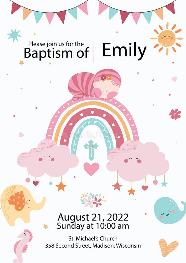 Hand Drawn Baptism Poster Template Design Vector Illustration. Stock ...