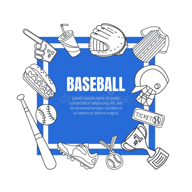 Hand Drawn Baseball Symbols Framed Vector Template Stock Vector ...