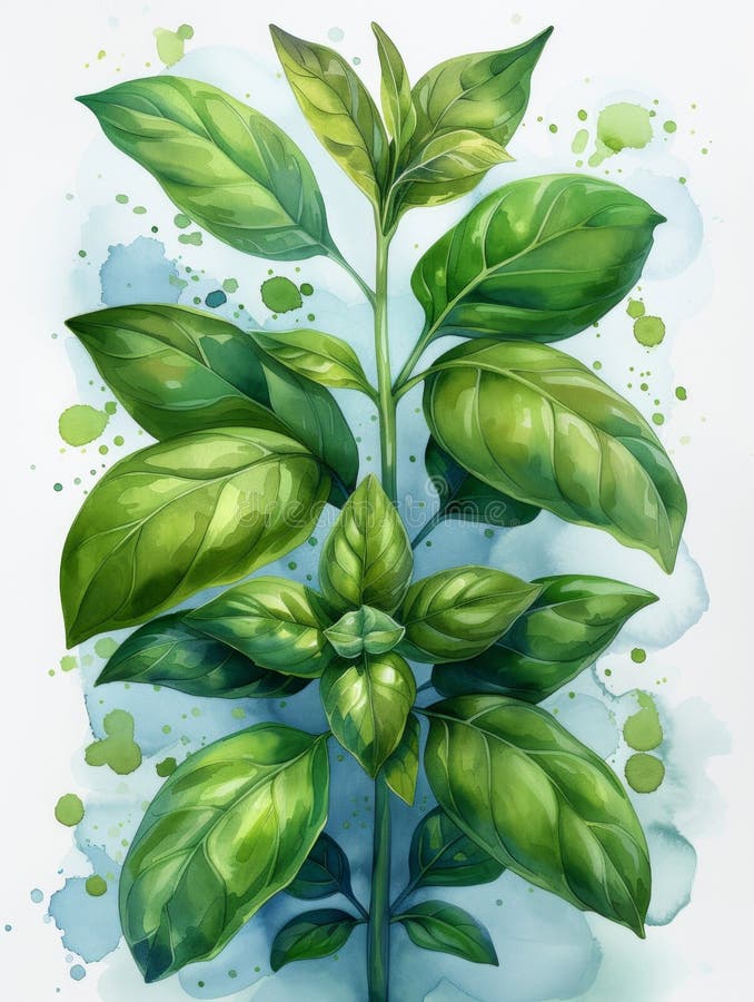 Hand-Drawn Basil Watercolor on White Generative AI Stock Illustration ...