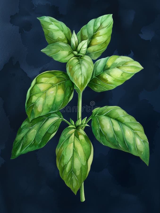 Hand-Drawn Basil Watercolor on White Generative AI Stock Illustration ...