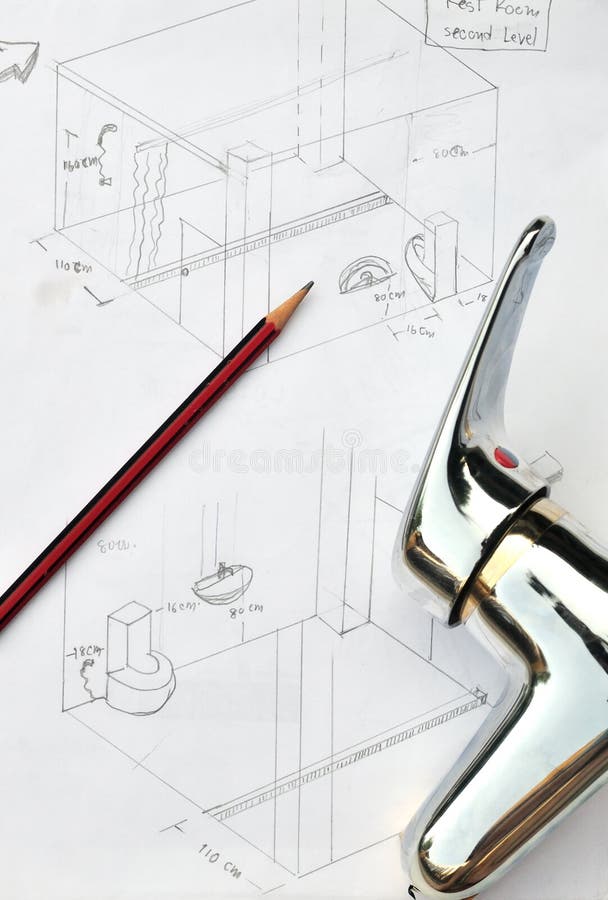 Draft Hand Drawing Architecture Plan with Pencil Stock Photo - Image of ...