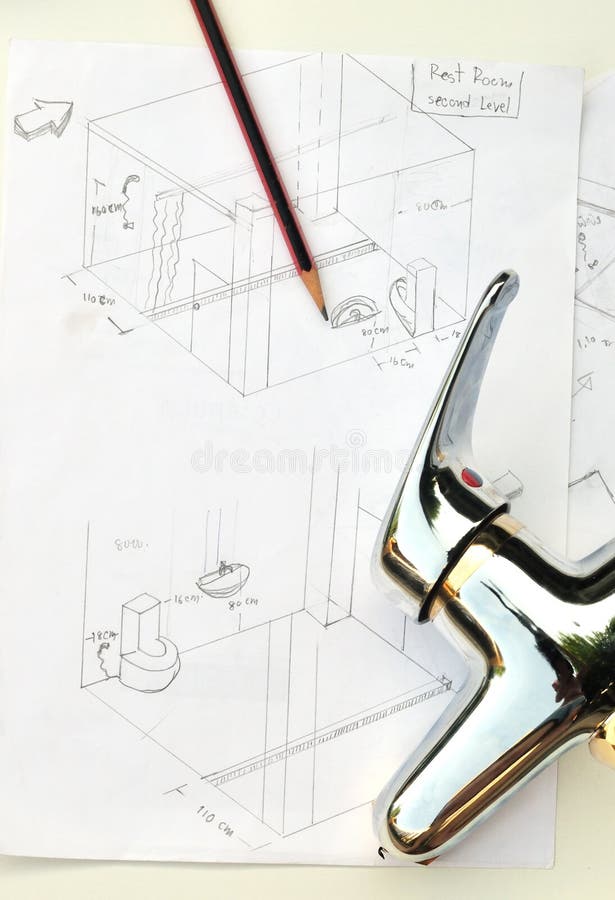 Hand Drawn of Bathroom Sketch and Faucet Stock Image - Image of ...