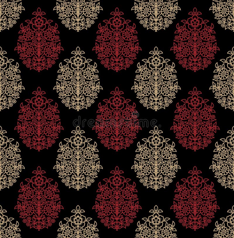 Hand-drawn Batik Seamless Pattern Block Print Floral Vector. Digital ...
