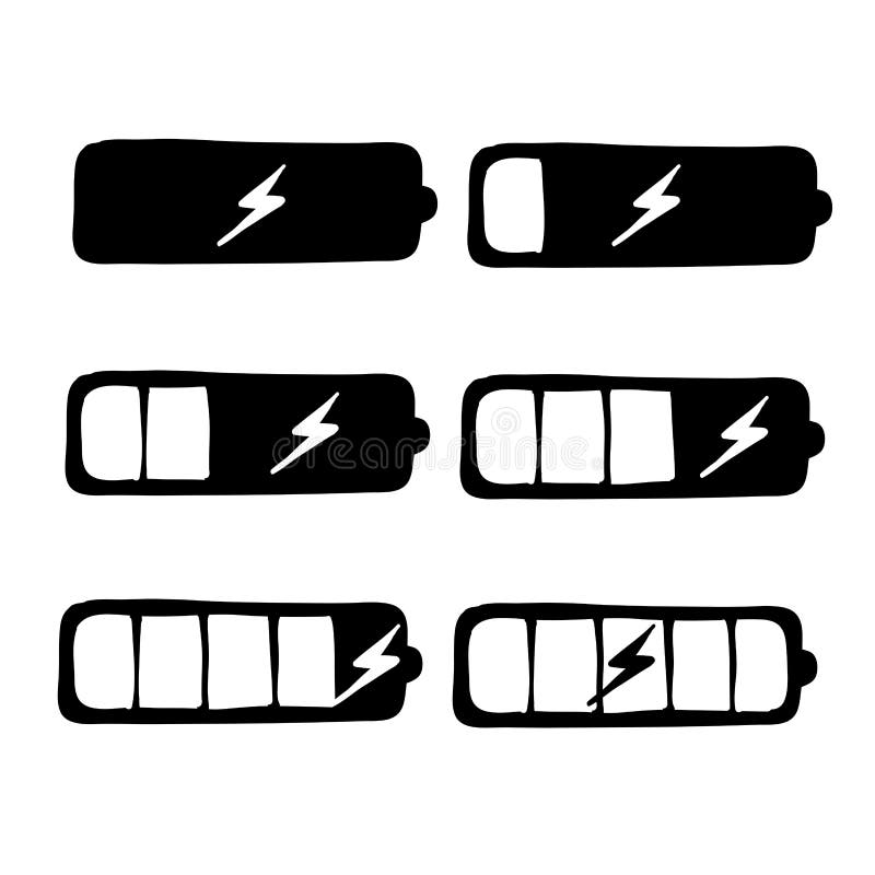 Hand Drawn Battery Charging Icon Illustration with Doodle Cartoon Style ...