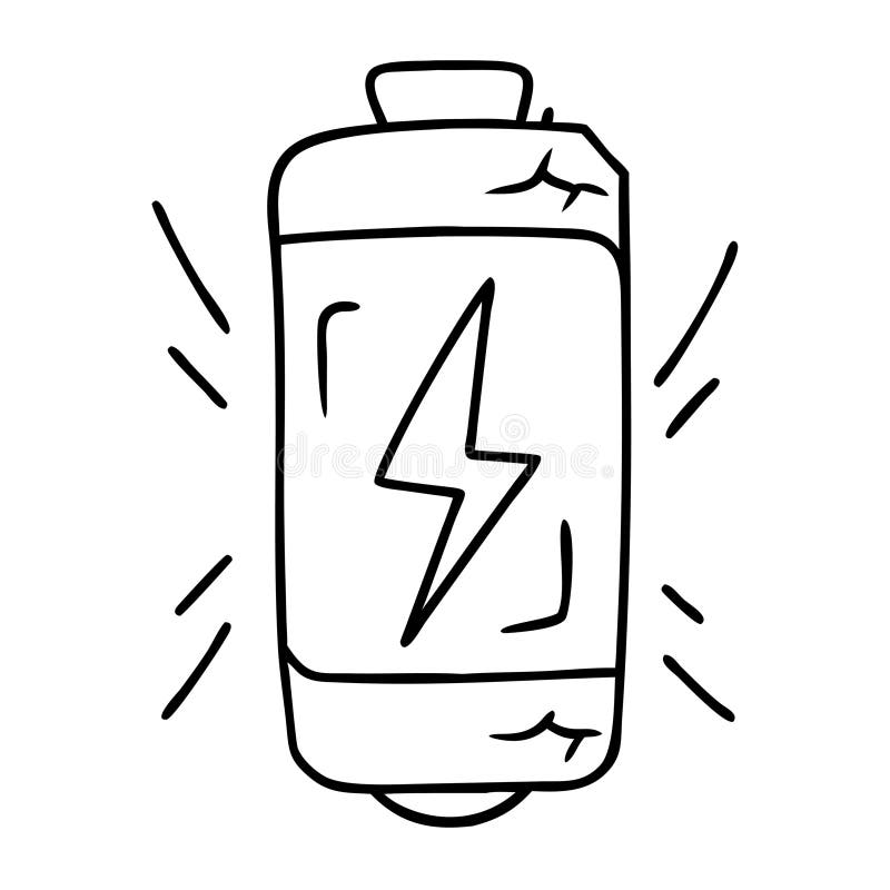 Hand Drawn Battery with Lightning Bolt for Technology and Energy Themes ...