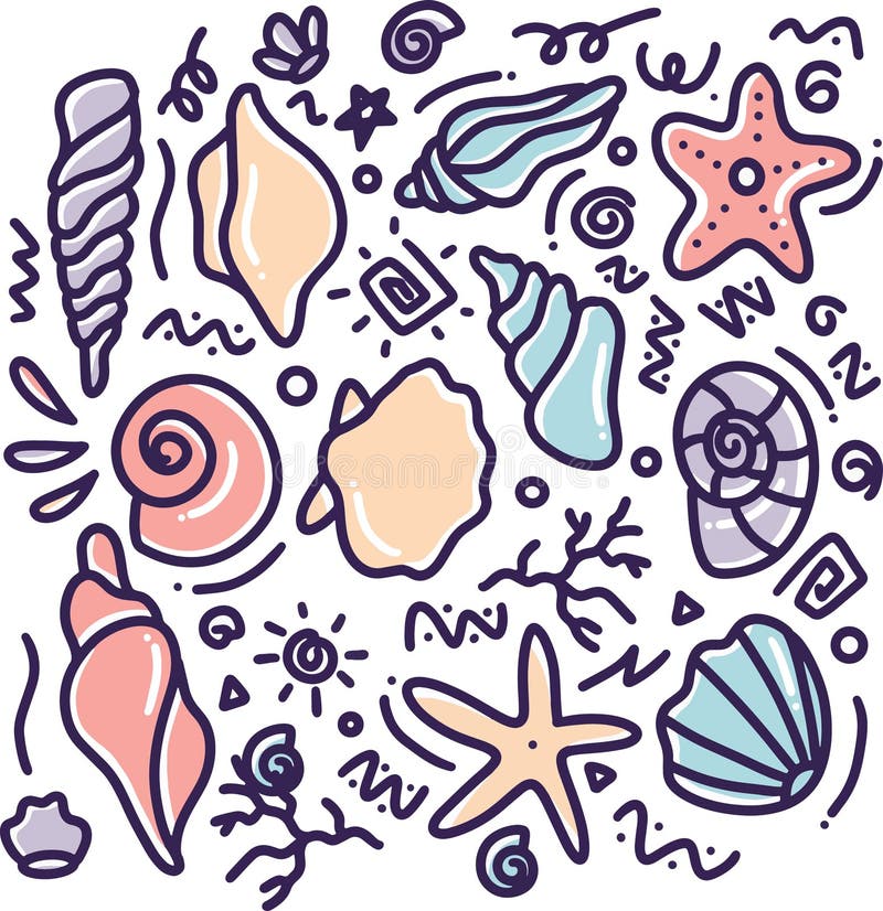 Hand drawn beach doodle stock vector. Illustration of doodle - 213215179