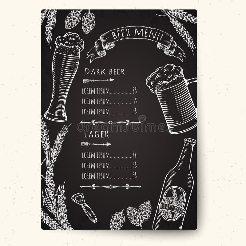 Hand Drawn Beer Menu Template. Stock Vector - Illustration of pint ...
