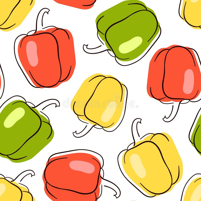 Bell Peppers White Background Seamless Pattern Stock Illustrations ...