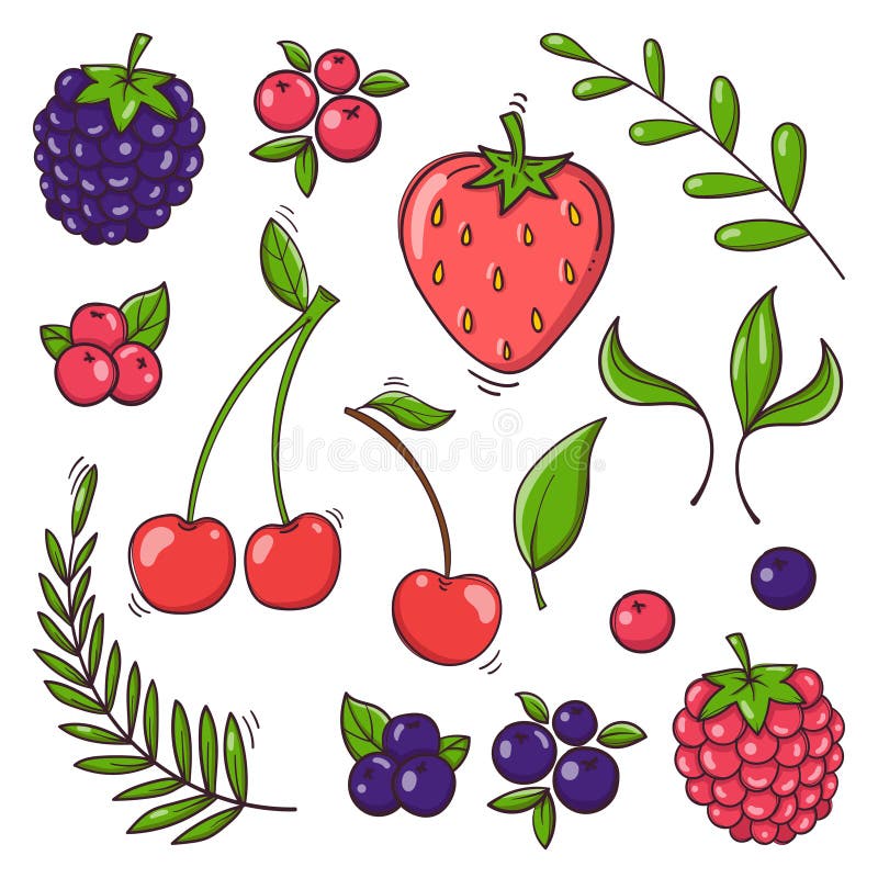 Hand Drawn Berries Set on a White Background Stock Vector ...