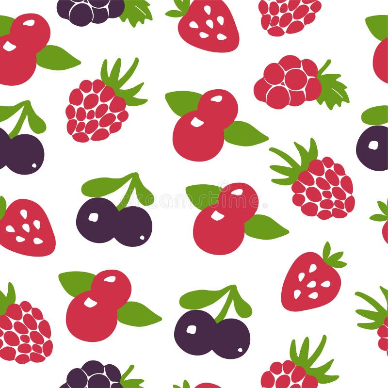 Hand Drawn Berry Seamless Pattern. Berry Icon and Strawberry ...