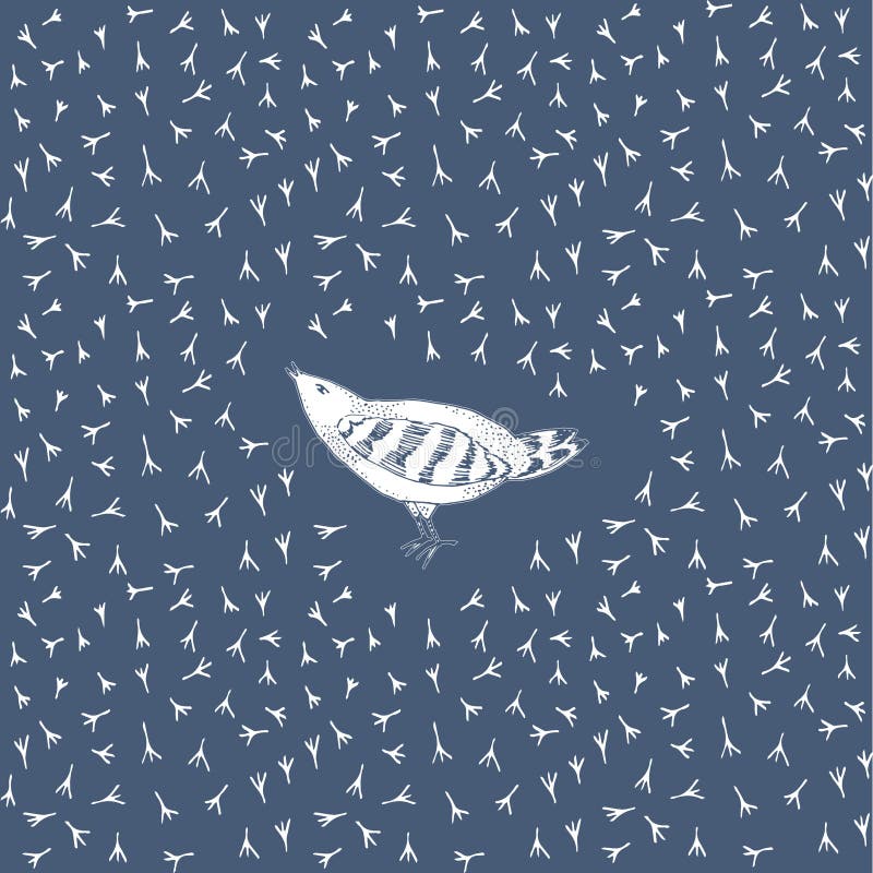 Hand Drawn Bird and Bird Paws Pattern Seamless in . Stock Illustration ...