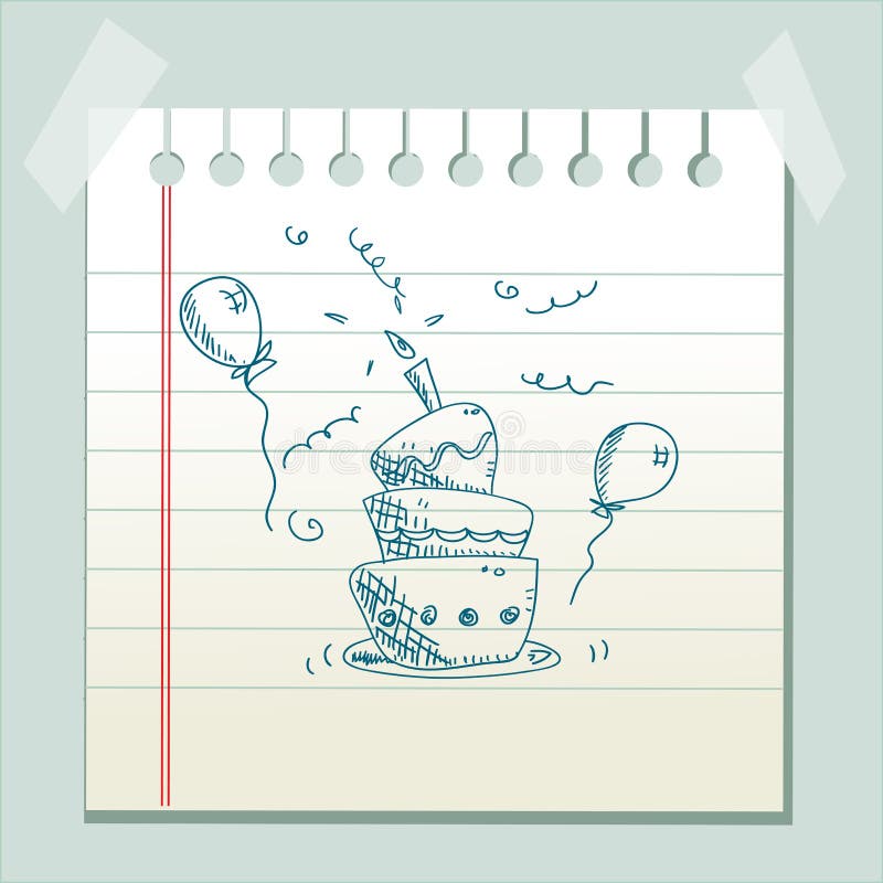 Hand drawn birthday cake stock vector. Illustration of page - 18302768