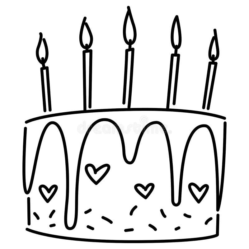 Hand-drawn Birthday Cake with Black Lines Stock Vector - Illustration ...