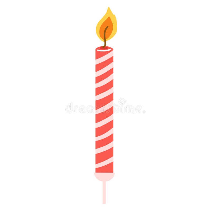Hand Drawn Birthday Cake Candle with Burning Flame. Vector Design ...