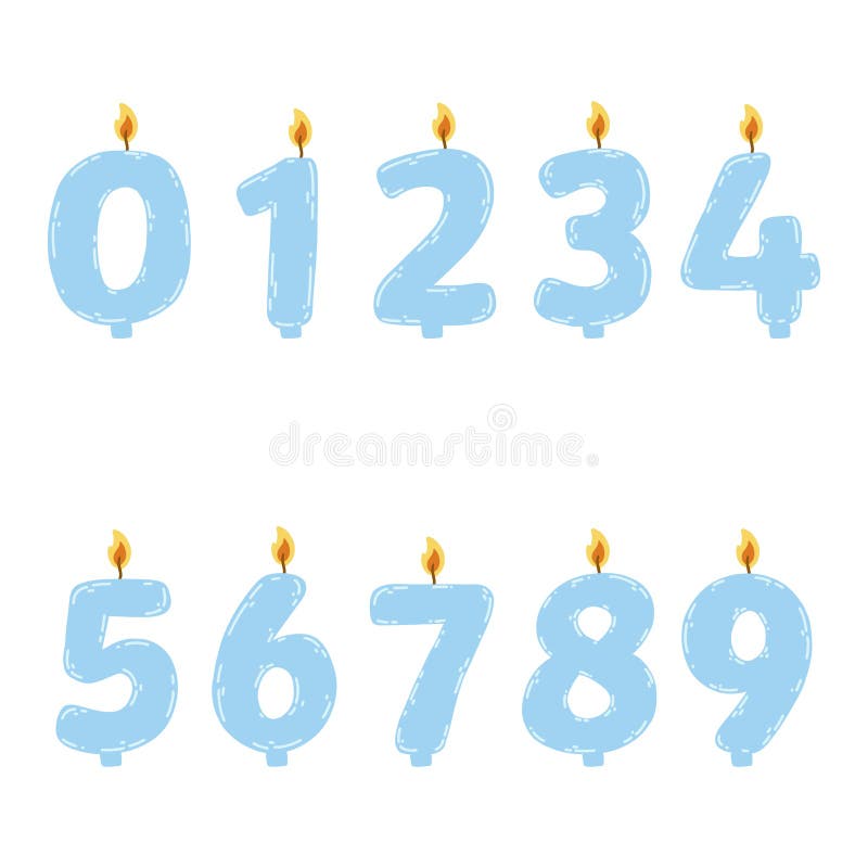 Hand Drawn Birthday Candles Numbers with Burning Flame. Vector ...