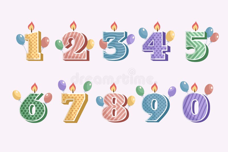 Hand Drawn Birthday Numbers Set Vector Illustration. Stock Vector ...