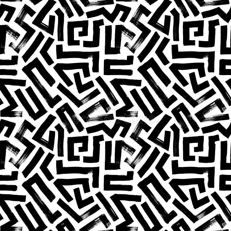 Hand Drawn Black Abstract Maze Seamless Pattern. Stock Vector ...