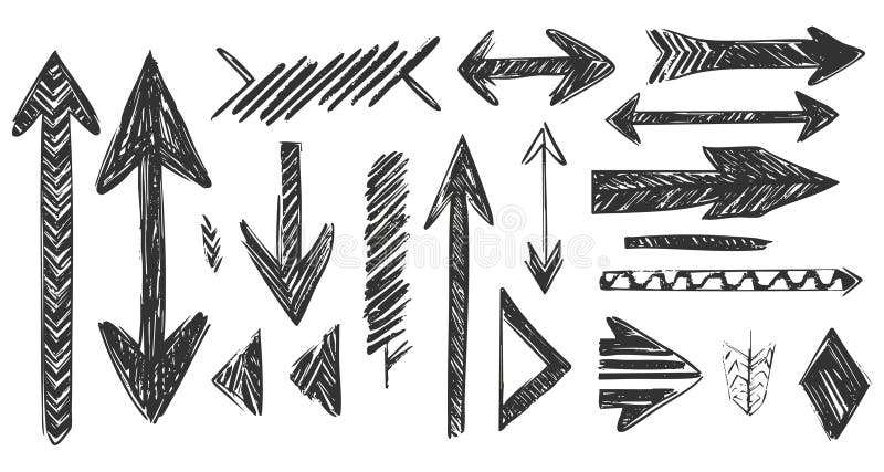 Hand-drawn Black Arrows in Various Styles on a White Background. Stock ...