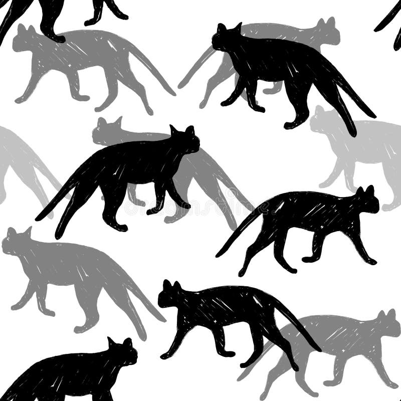 Hand Drawn Black Cats Seamless Pattern. Stock Illustration ...