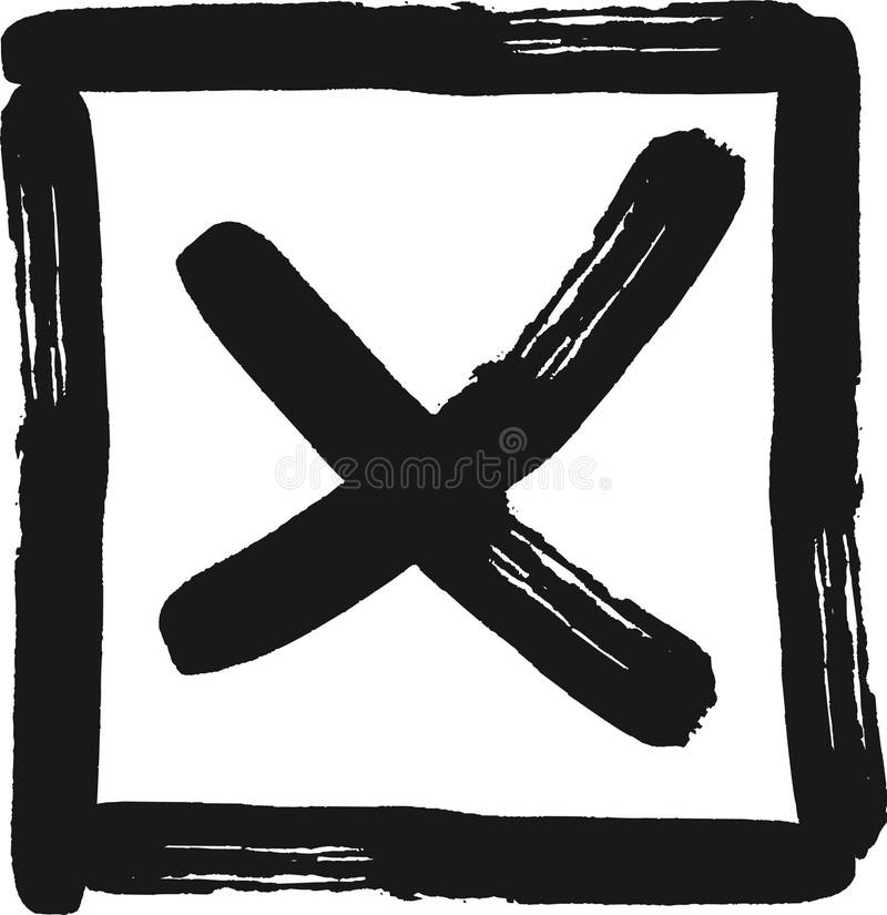 Hand Drawn Black Cross Sign Inside a Square Frame, Expressing Rejection ...