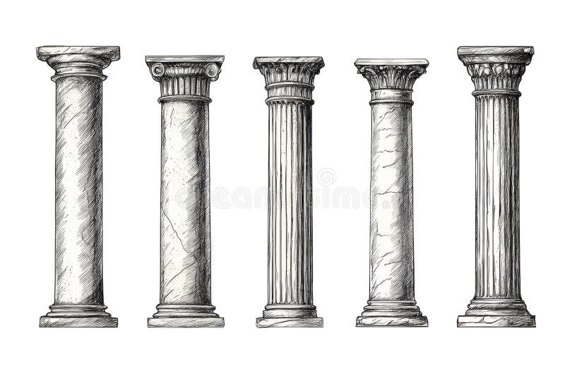 Hand-drawn Black Doodle Style Columns Showcasing Various Architectural ...