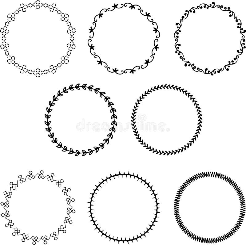 Hand Drawn Black Embroidery Stitch Vector Circle Frames Stock ...