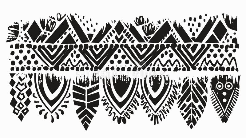 Hand-Drawn Black Ethnic Border Pattern for Fabric Design Stock Vector ...