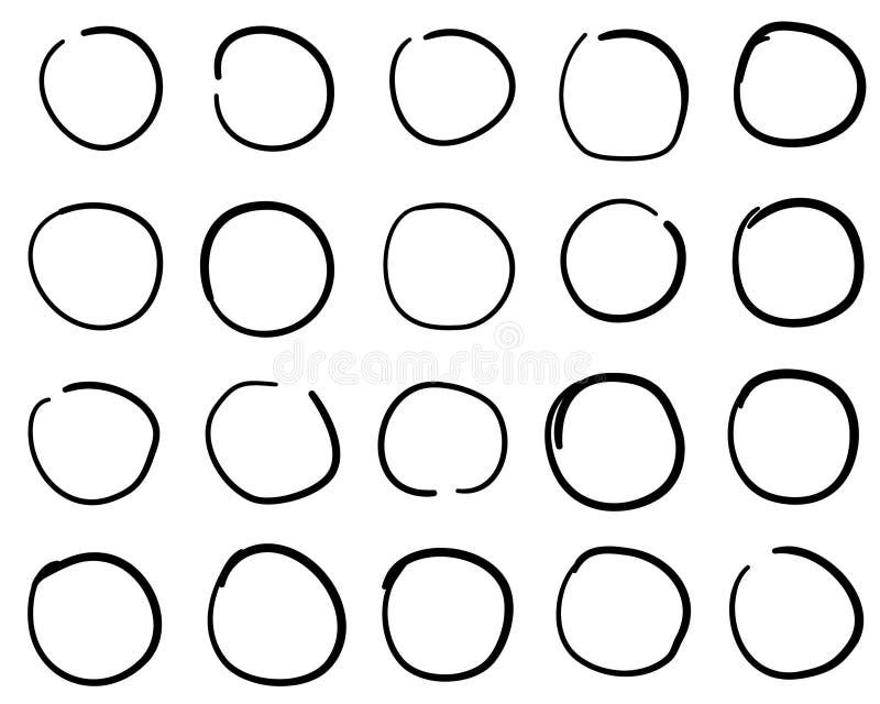 Hand Drawn Black Highlight Circles Set. Doodle Highlighter Marks ...