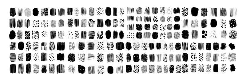 Hand Drawn Black Ink Doodle Sketch Textures Vector Set. Dots Circular ...