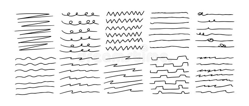 Hand Drawn Black Lines by Pen. Doodle Strokes, Underlines by Pencil ...