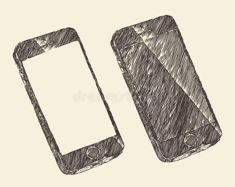 Hand Drawn Black Mobile Phone Vector Sketch Stock Vector - Illustration ...