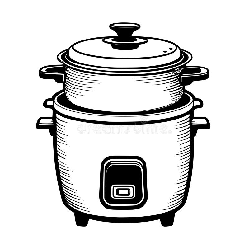 Hand Drawn Black and White Cartoon of a Cooker Stock Illustration ...