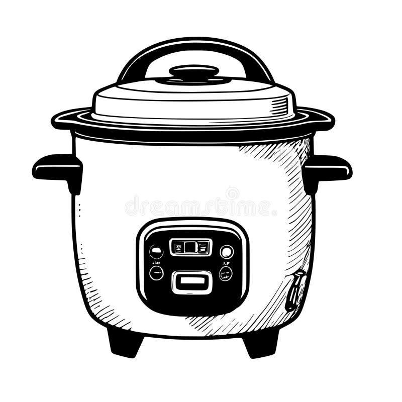 Hand Drawn Black and White Cartoon of a Cooker Stock Illustration ...