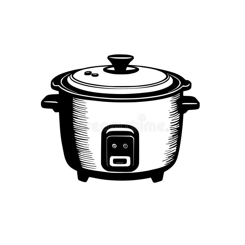 Hand Drawn Black and White Cartoon of a Cooker Stock Illustration ...
