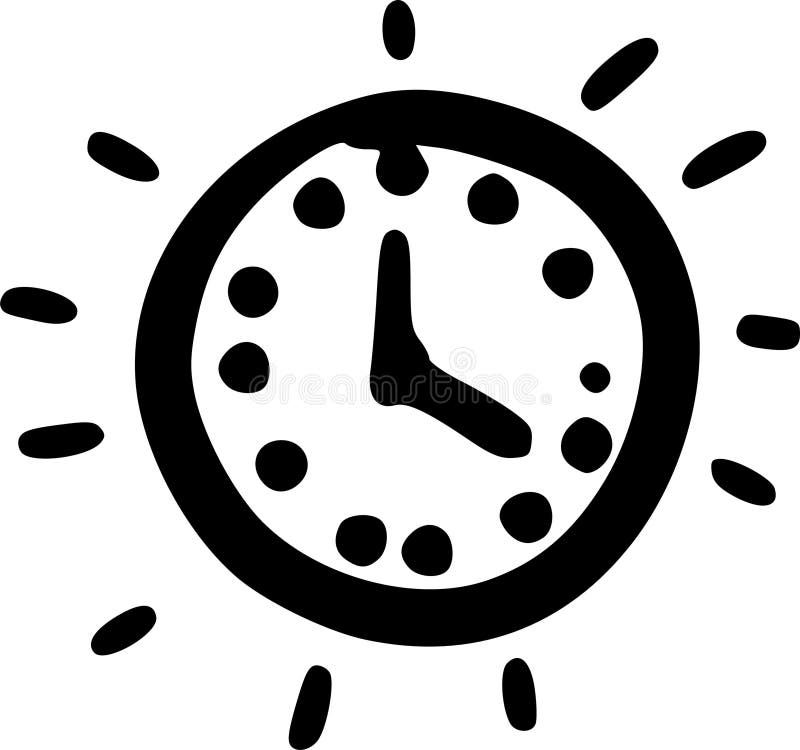 Hand-Drawn Black and White Clock Illustration in Doodle Style Stock ...