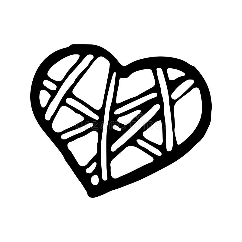 Hand Drawn Black and White Doodle Sketch Heart Illustration. Stock ...