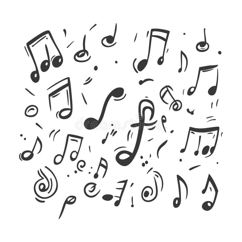 Hand-drawn Musical Notes Scattered on White Background: a Cheerful ...