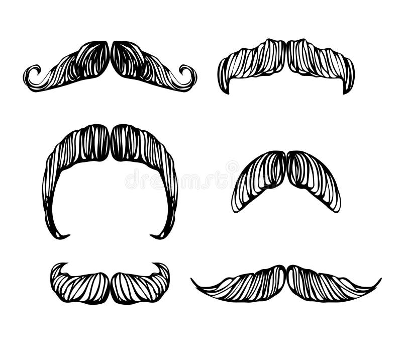 Hand Drawn Black and White Mustache Set Stock Illustration ...