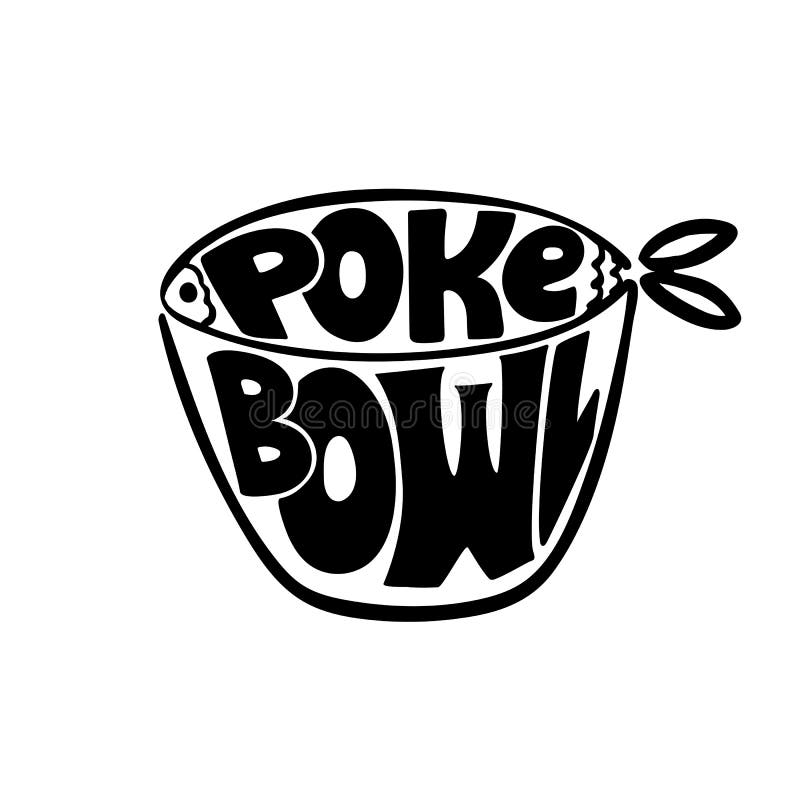 Hand Drawn Black and White Poke Bowl Logo with Fish Silhouette. Stock ...