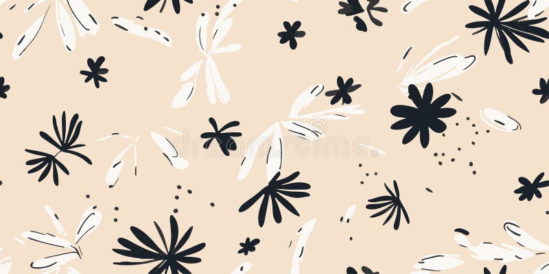 Hand Drawn Black and White Simple Abstract Daisy Print. Creative ...