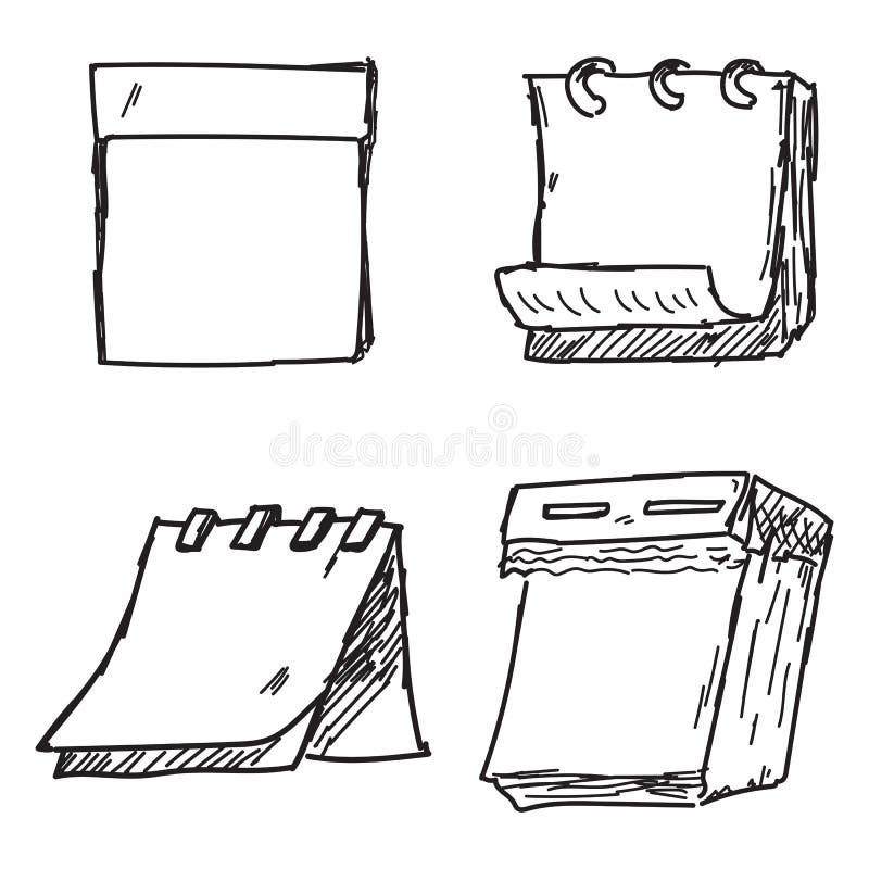 Hand Drawn Blank Calendars in Doodle Style Isolated Stock Vector ...