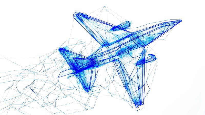 Hand-Drawn Blue Airplane Sketch Capturing Dynamic Flight Path Midday ...