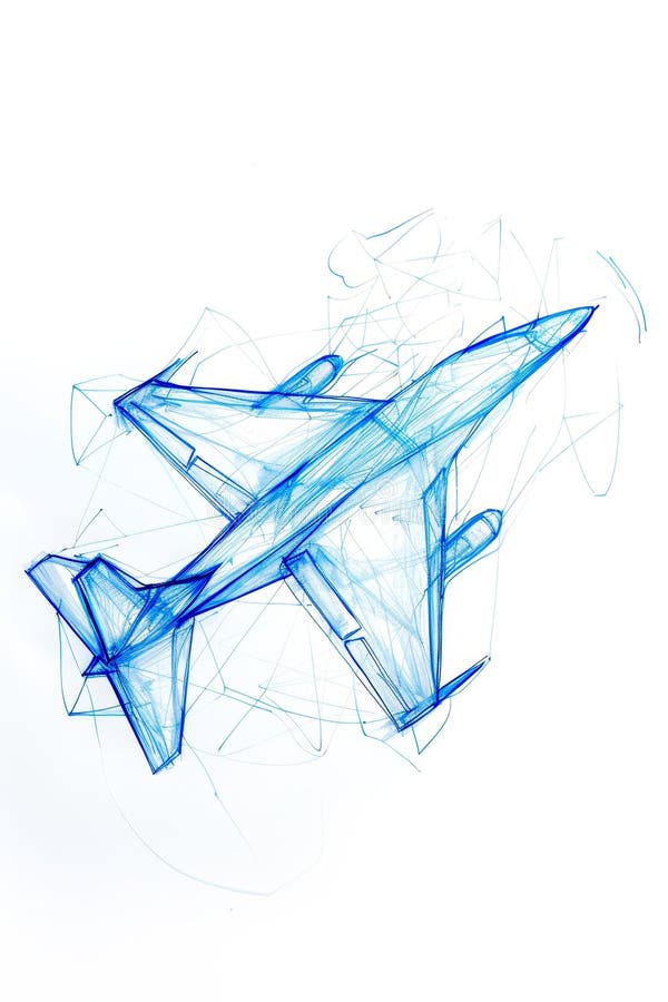 Hand-Drawn Blue Airplane on White Background. Generative AI Stock ...