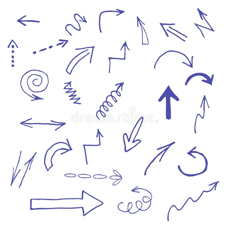 Hand Drawn Blue Arrows Icons Set on White Stock Vector - Illustration ...