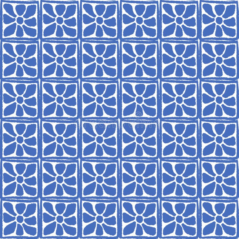 Hand Drawn Blue Flower Grid Design Stock Illustration - Illustration of ...
