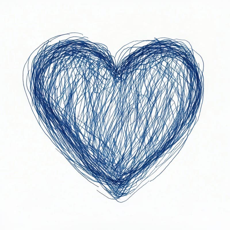 A Hand-drawn Blue Heart Shape Created with Tangled Lines, Symbolizing ...