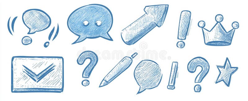 Hand-drawn Blue Highlights, Underlined Text, Emphasis Marks, and Line ...