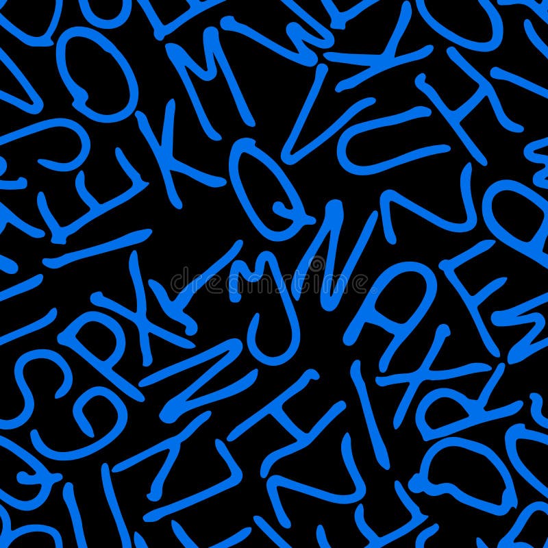 Hand Drawn Blue Letters, Seamless Pattern. Abstract Alphabet Background ...