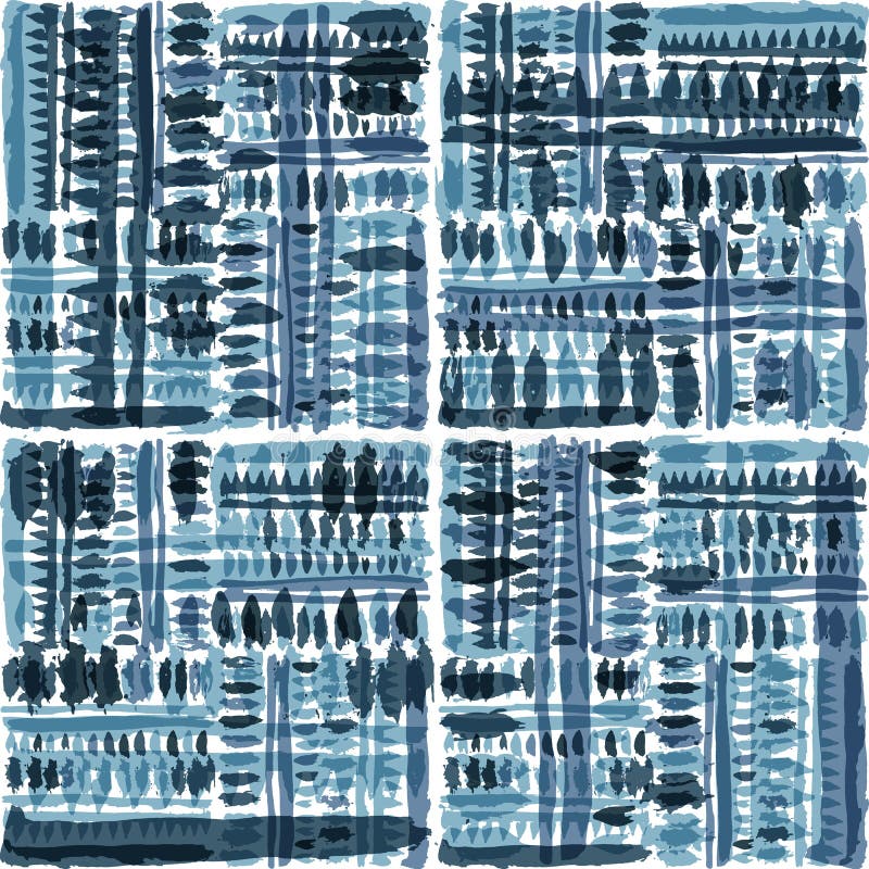 Hand Drawn Blue Tribal Patchwork Seamless Vector Pattern with ...